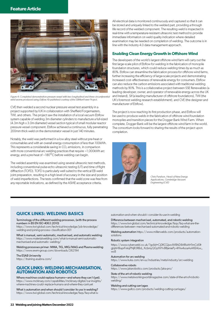 Welding and Joining Matters Journal Feature - Cambridge Vacuum Engineering